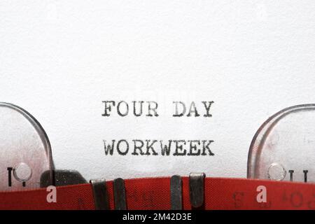 Four day workweek phrase written with a typewriter Stock Photo - Alamy