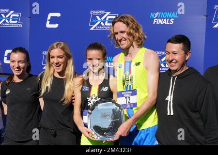 Girls winner Karrie Baloga and boys winner Kole Mathison pose with ...