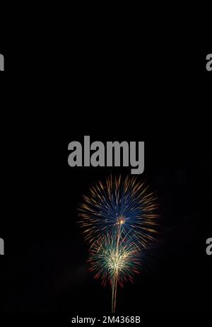 A vertical shot of skyrockets exploding in the night sky on the Fourth ...