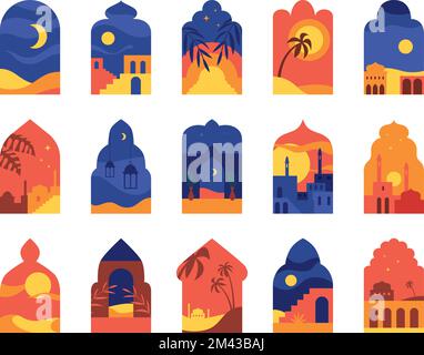 Set of ornamental islamic arabesque windows. Arabic traditional ...