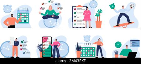Time management and schedule planning scenes. Characters managing work ...