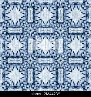 Indigo dye wash coastal damask seamless border pattern. Washed out ...