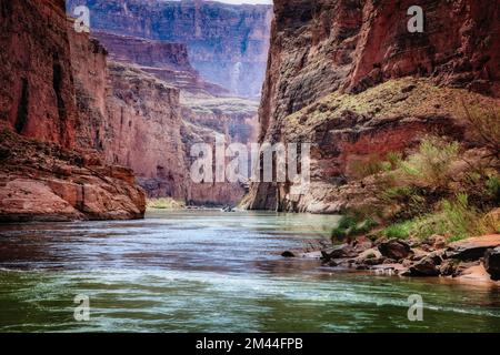 Rafting downstream from Red Wall cavern along the Colorado River in the ...