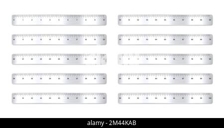 Realistic various brushed metal rulers with measurement scale and ...