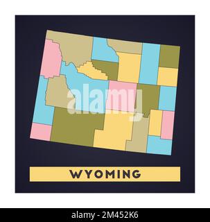 Wyoming map. US state poster with colored regions. Old grunge texture ...