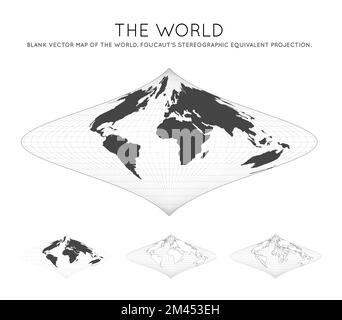 Vector world map. Foucault's stereographic equivalent projection. Plain ...