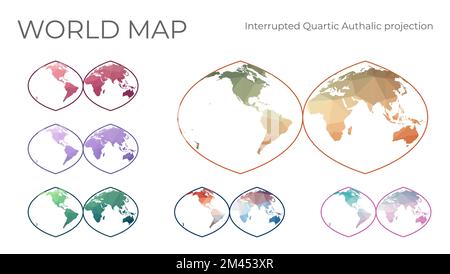 Vector world map. Quartic authalic projection interrupted into two ...