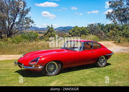 A red 1962 Jaguar E Type FHC Sports car Stock Photo - Alamy