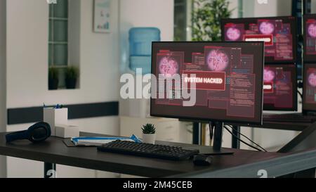 Computers displaying critical error message flashing on screen, showing ...
