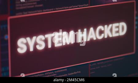 Multiple monitors displaying computer malfunction and security breach ...
