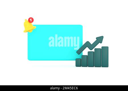 3D. Empty reminder pop up, notification bell icon with graph Stock ...