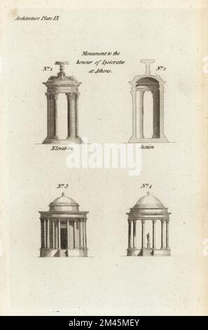 Plan and elevation of a circular Roman temple to Venus at Baalbek or ...