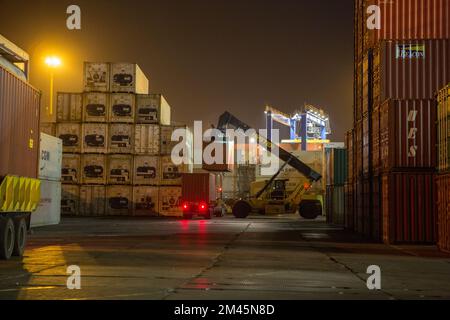 Odessa, Ukraine SIRCA 2018: Reach Stacker during operation. Reach ...
