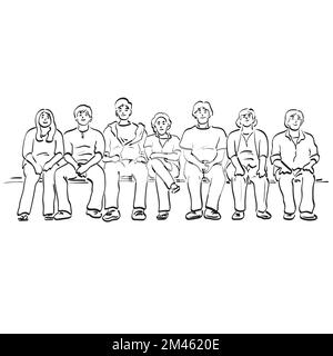 Group of people are waiting. Line drawing vector illustration Stock ...