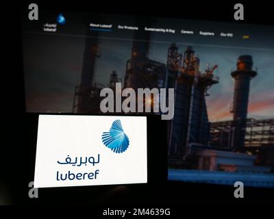 Smartphone with logo of Saudi Arabian base oil company Luberef on ...