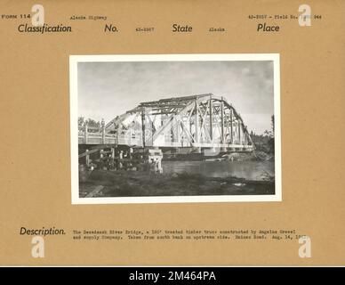 Dezadeash River Bridge, a treated timber truss structure with steel ...