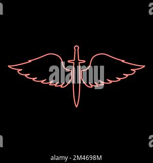 Neon wings and sword symbol cadets Winged blade weapon medieval age ...