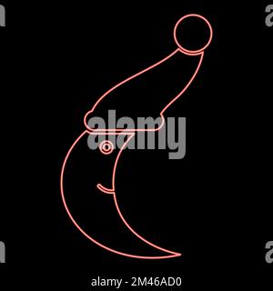 Neon smiling moon with nightcap red color vector illustration image ...