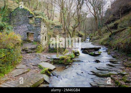 Trewethett Mill ruins and river, "Rocky Valley", Cornwall, England, UK ...