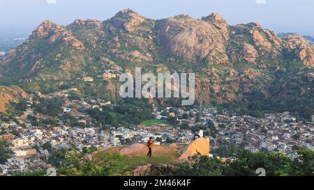 View of Idar Town, Rani Talav with Jain temple in the center ...