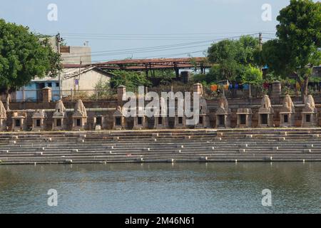 View of few of 300 Temples around Munsar Lake, Viramgam, Ahmedabad ...