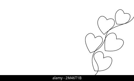 Hearts chain single continuous line art. Romantic love date ...