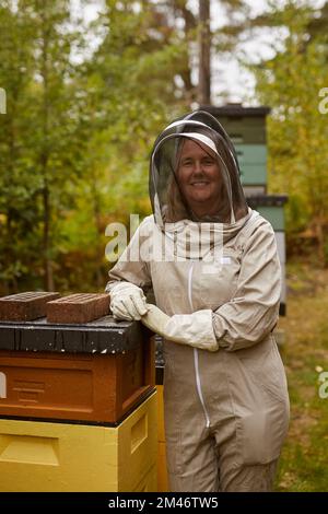Bee-keeper during work Stock Photo - Alamy