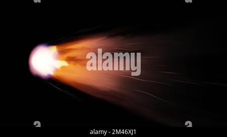 Fall comet from space, fiery tail falling meteorite. Entry of an ...