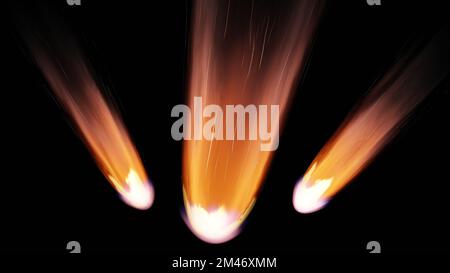Fall comet from space, fiery tail falling meteorite. Entry of an ...