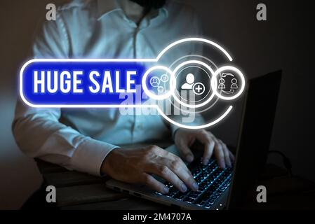 Conceptual display Huge Sale. Internet Concept putting products on high ...