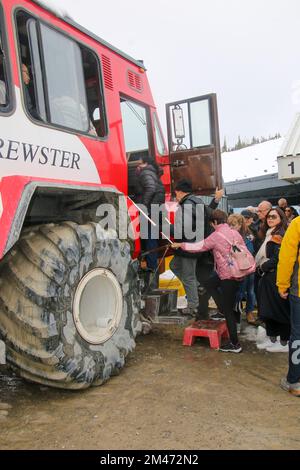 Large ice explorer vehicle on the Athabasca Glacier in the Columbia ...