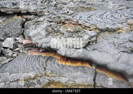 remains of flowing lava in the cool Volcanic rocks on Galapagos Islands ...