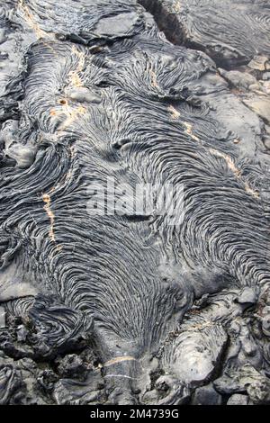 remains of flowing lava in the cool Volcanic rocks on Galapagos Islands ...