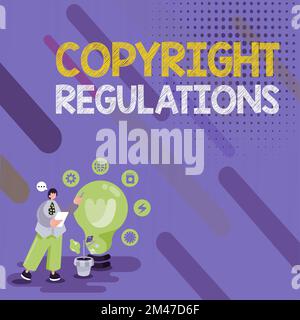 Hand writing sign Copyright Regulations. Concept meaning body of law ...