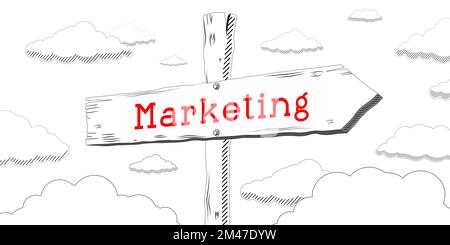 Marketing - outline signpost with one arrow Stock Photo - Alamy