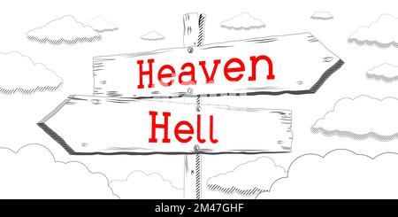 Heaven and hell - outline signpost with two arrows Stock Photo - Alamy