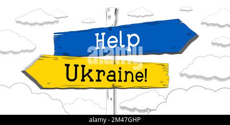Help Ukraine - outline signpost with two arrows Stock Photo - Alamy