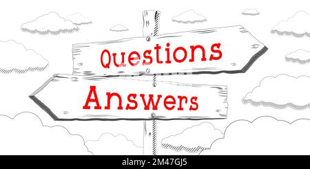Questions and answers - wooden signpost with two arrows Stock Photo - Alamy