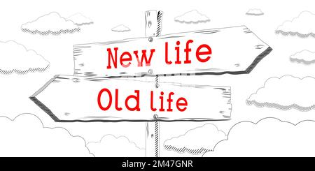 Old and new - outline signpost with two arrows Stock Photo - Alamy