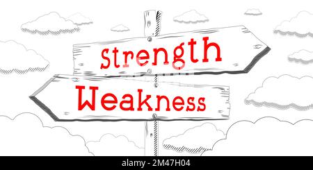 Strength and weakness - outline signpost with two arrows Stock Photo ...