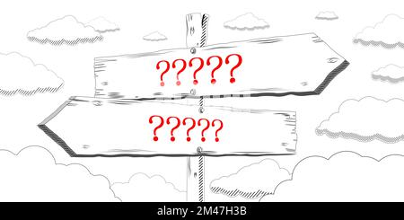Question marks - outline signpost with two arrows Stock Photo - Alamy