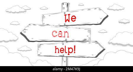 We can help - outline signpost with three arrows Stock Photo - Alamy