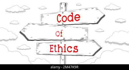 Code of ethics - outline signpost with three arrows Stock Photo - Alamy