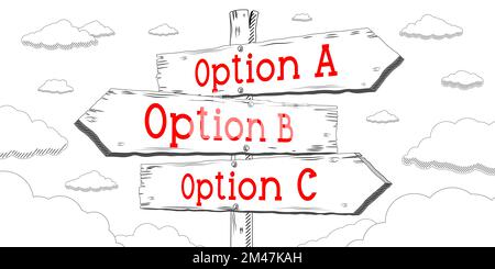 Option 1, 2 or 3 - outline signpost with three arrows Stock Photo - Alamy