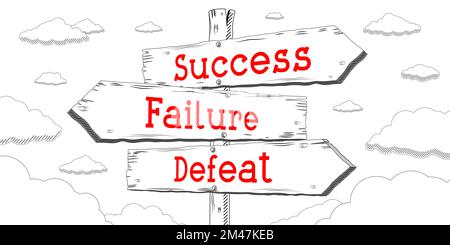 Success, failure, defeat - outline signpost with three arrows Stock ...