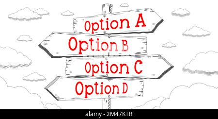 Options A, B, C, D - outline signpost with four arrows Stock Photo - Alamy
