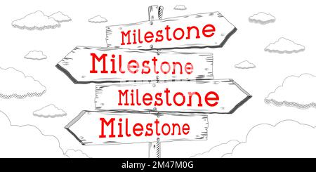 Milestone - outline signpost with four arrows Stock Photo - Alamy