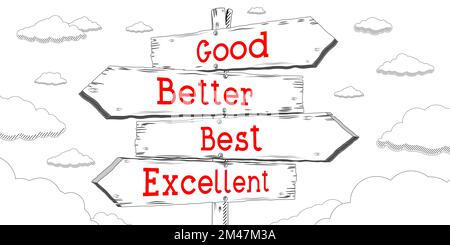 Good, better, best, excellent - outline signpost with four arrows Stock ...