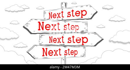 Step 1, 2, 3, 4 - outline signpost with four arrows Stock Photo - Alamy