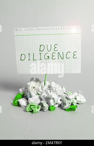 Word writing text Due Diligence. Business photo showcasing avoid ...